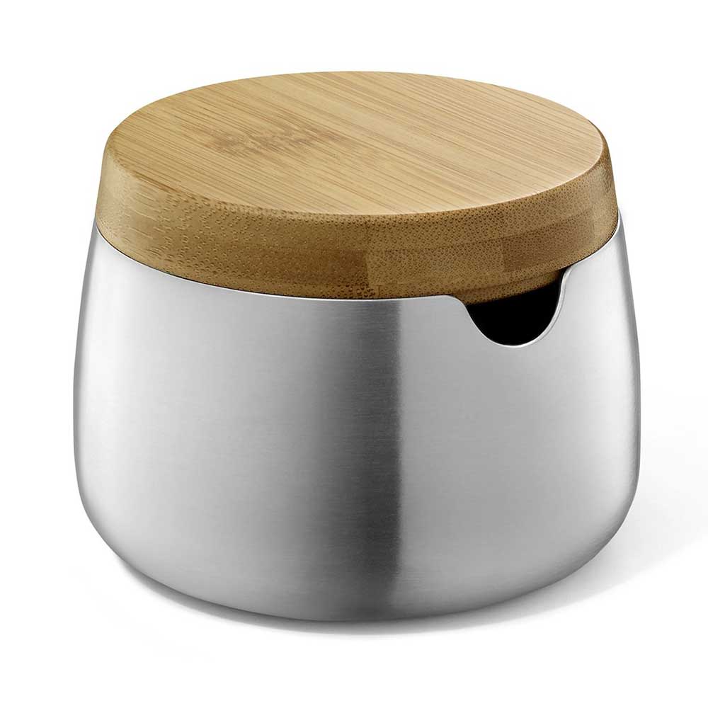 Zack Bevo Premium Brushed Stainless Steel Sugar Pot with Bamboo Accent ...