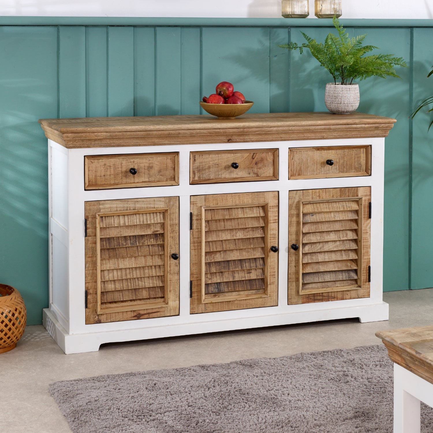 Bianco Solid Mango Wood Large Sideboard 3 Doors & 3 Drawers White ...