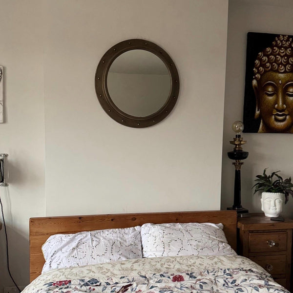 Oversized XL Antique Brass Mirror Solid Cast Nautical Industrial US Na ...