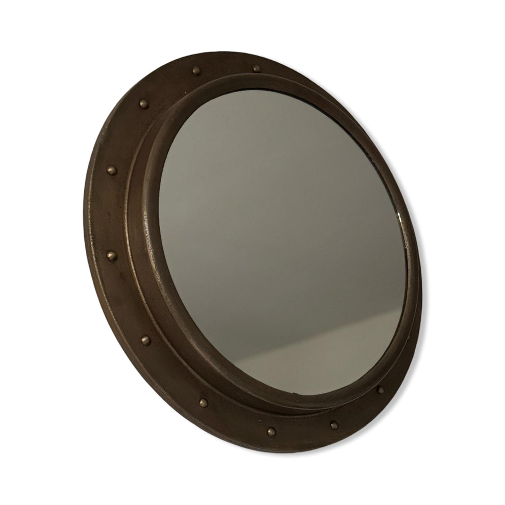 Oversized XL Antique Brass Mirror Solid Cast Nautical Industrial US Na ...